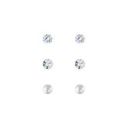 Alexander York Ohrringe, Ohrstecker-Set Crystal, Diamond, Pearl in 925 Sterling Silber, 3-tlg. | Gr.: onesize