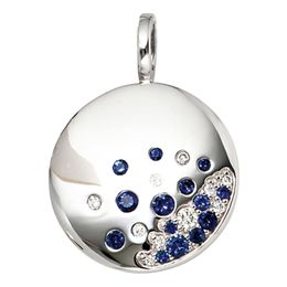 Runder Anh&auml;nger Jobo "Anh&auml;nger rund", wei&szlig; (wei&szlig;gold 585), Schmuckanh&auml;nger, Damen, SI = kleine Einschl&uuml;sse, Diamanten Wei&szlig;gold 585, Diamanten, Wei&szlig;gold 585, 585 Wei&szlig;gold mit 10 Diamanten und Safir