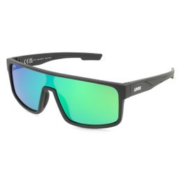 Uvex Sports S533025 LGL 51 | Unisex-Sonnenbrille | Fassung: Vollrand, Rectangular, Kunststoff, Schwarz Matt | Glasfarbe: Gr&uuml;n Spiegel Gr&uuml;n