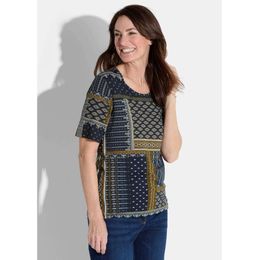 GOLDNER Printshirt mit Grafik-Patchwork-Muster in marine / honig / gemustert | Gr.: 42