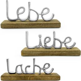 NOOR LIVING Deko-Schriftzug »Lebe, Liebe, Lache« aus Holz und Aluminium silberfarben