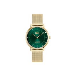 Lacoste Quarzuhr »CROCORIGIN« Armbanduhr, Damenuhr, Edelstahlarmband, analog, Glassteine goldfarben-grün Klassische Armbanduhr