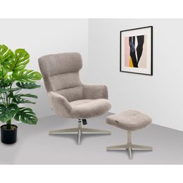 Home Affaire Sessel »Clarah Relaxsessel, TV-Sessel mit Hocker« 360° Grad drehbar taupe