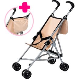 Puppenbuggy BAYER, beige (schleife beige), Puppenwagen, KinderB:27cm H:56cm T:47cm, Kunststoff, Metall, Polyester, mit Tasche, B:27cm H:56cm T:47cm