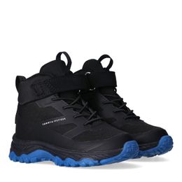 Winterboots Tommy Hilfiger, Mädchen, Gr. 27, schwarz (schwarz, blau), Synthetik, Textil, Schuhe, Trekkingschuh, Schnürboots mit Klettriegel