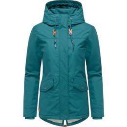 Winterjacke Ragwear "Parkker Warm YOUMODO", Damen, Gr. XXXL(46), ocean, Obermaterial: 65% Polyester, 35% Baumwolle; Innenfutter: 100% Polyester; Wattierung: 100% Polyester, figurumspielend Po-bedeckend, hoch geschlossener Ausschnitt, eng Rippstrickbündchen verstellbar, Jacken, Winter Parka mit kuscheligem Teddy-Innenfutter