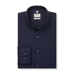 Langarmhemd OLYMP "Level 5", Herren, Gr. 45, N-Gr, marine, Web, Obermaterial: 100% Baumwolle, k&ouml;rpernah, 2-Knopf-Manschette, Hemden, Businesshemd, body fit, mit feiner Struktur, Haifischkragen