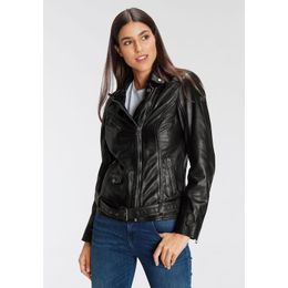 Mauritius Lederjacke »AUBREE« lässige Bikerjacke mit Gürtel schwarz M/38