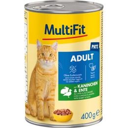 MultiFit Nassfutter Katze Adult, Pat&eacute;, Kaninchen und Ente 24x400 g