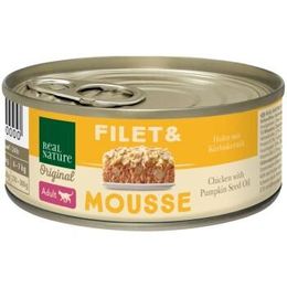 REAL NATURE Original Nassfutter Katze, Adult, Filet & Mousse Huhn mit K&uuml;rbiskern&ouml;l 24x85 g