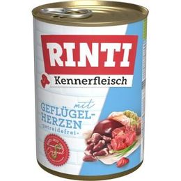 Rinti Kennerfleisch Nassfutter Hund, Adult, Dose, Gefl&uuml;gelherzen 24x400 g