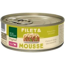 REAL NATURE Original Nassfutter Katze, Adult, Filet & Mousse Huhn und Pute mit Lein&ouml;l 24x85 g