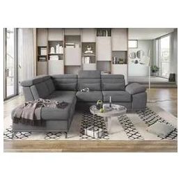 Sit & More Ecksofa SIT & MORE "Cabrio L-Form, B: 274 cm, mit Sitztiefen-, Arm- & Kopfteilverstellung", grau, B:274cm H:87cm T:230cm, 100% Polyester, Sofas, 3 Nierenkissen, Federkern, optional Bettfunktion und Stauraum
