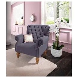 Sessel Home Affaire "Lord", lila, B:86cm T:84cm, Luxus-Microfaser Lederoptik (100% Polyester), Struktur fein (100% Polyester), Sessel, mit echter Chesterfield-Knopfheftung und Ziernägeln