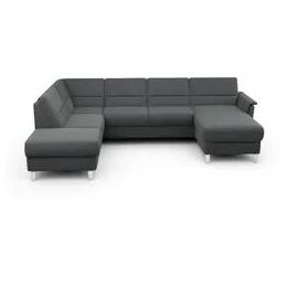 Sit & More Wohnlandschaft SIT & MORE "Palmera U-Form, B: 308 cm", grau (anthrazit), B:308cm H:89cm T:212cm, 100% Polyester, Sofas, optional Bettfunktion & Bettkasten, Federkern