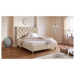 Polsterbett Home Affaire "Sunley 140", beige, B:183cm L:210cm, Struktur (100% Polyester);Samtstoff (100% Polyester), Betten, Kreuzsteppung, Kopfteilhöhe 142 cm, ohne oder mit Matratze/Lattenrost