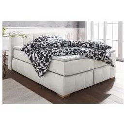 Boxspringbett Home Affaire "Chelles", beige (natur), B:167cm L:225cm, Samtoptik (100% Polyester);Bezug der Spiegelfläche Matratzendrell aus 100% Polyester;Struktur fein 100% Polyester), Komplettbetten, Boxspringbett, inkl. Kaltschaumtopper, in 5 Breiten und 3 Matratzenarten