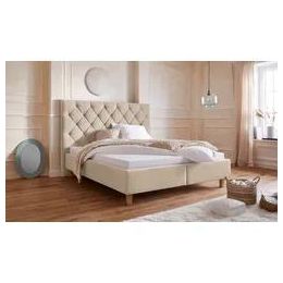 Polsterbett Home Affaire "Sunley 140", beige, B:203cm L:210cm, Struktur (100% Polyester);Samtstoff (100% Polyester), Betten, Kreuzsteppung, Kopfteilhöhe 142 cm, ohne oder mit Matratze/Lattenrost