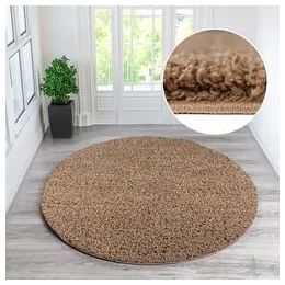 Teppich my home "Shaggy 30" Gr. 10, braun, H:30mm Ø:190cm, Kunstfaser, Teppiche, Teppich in Uni-Farben, besonders weich und kuschelig