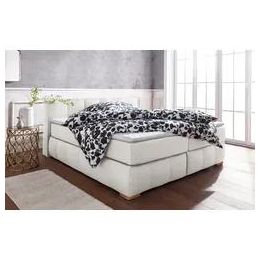 Boxspringbett Home Affaire "Chelles", beige (natur), B:187cm L:225cm, Samtoptik (100% Polyester);Bezug der Spiegelfläche Matratzendrell aus 100% Polyester;Struktur fein 100% Polyester), Komplettbetten, Boxspringbett, inkl. Kaltschaumtopper, in 5 Breiten und 3 Matratzenarten
