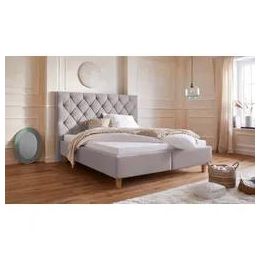 Polsterbett Home Affaire "Sunley 140", grau (hellgrau), B:203cm L:210cm, Struktur (100% Polyester);Samtstoff (100% Polyester), Betten, Kreuzsteppung, Kopfteilhöhe 142 cm, ohne oder mit Matratze/Lattenrost
