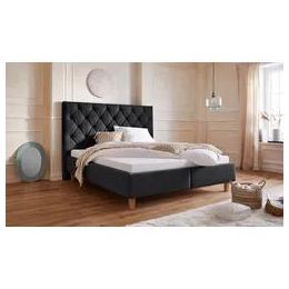 Polsterbett Home Affaire "Sunley 140", grau (anthrazit), B:203cm L:210cm, Struktur (100% Polyester);Samtstoff (100% Polyester), Betten, Kreuzsteppung, Kopfteilhöhe 142 cm, ohne oder mit Matratze/Lattenrost