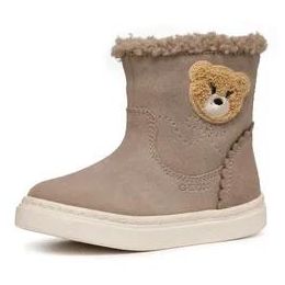 Winterboots Geox "B NASHIK GIRL A", Kinder, Gr. 21, beige (dunkelbeige), Veloursleder, animal-print, Casual, Schuhe, Klettstiefel, Babystiefel Winterstiefel mit süßem Patch