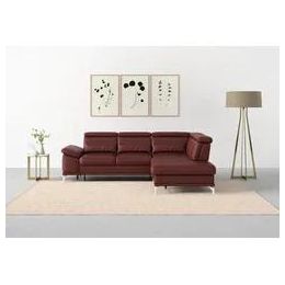 Sit & More Ecksofa SIT & MORE "Cabrio L-Form, B: 274 cm, mit Sitztiefen-, Arm- & Kopfteilverstellung", rot (merlot), B:274cm H:87cm T:230cm, Sofas, 3 Nierenkissen, Federkern, optional Bettfunktion und Stauraum