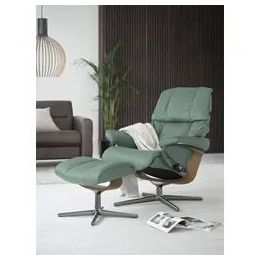 Relaxsessel stressless "Reno", grün (aqua grün paloma), B:79cm H:99cm T:75cm, Leder PALOMA: PALOMA ist ein durchgefärbtes Semianilin-Möbelleder mit natürlicher Narbung., Sessel, mit Cross Base, Größe S, M & L, Holzakzent Eiche