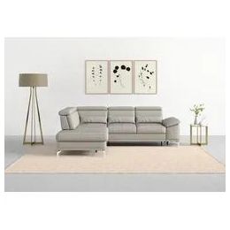 Sit & More Ecksofa SIT & MORE "Cabrio L-Form, B: 274 cm, mit Sitztiefen-, Arm- & Kopfteilverstellung", grau (hellgrau), B:274cm H:87cm T:230cm, Sofas, 3 Nierenkissen, Federkern, optional Bettfunktion und Stauraum