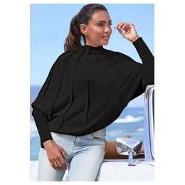 Strickpullover Lascana, Damen, Gr. 44/46, schwarz, Strick, Obermaterial: 100% Polyester, unifarben, modisch, figurumspielend, Langarm Fledermausärmel, Pullover, mit Fledermausärmeln, modischer Damenpullover