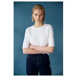 Kurzarmpullover Lascana, Damen, Gr. 32/34, beige (creme), Rippstrick, Obermaterial: 80% Polyamid, 15% Viskose, 5% Polyester, unifarben, figurumspielend hüftlang, Rundhals, Pullover, flauschiger Strickpullover, figurnaher Schnitt, Topseller