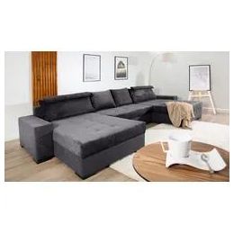 Wohnlandschaft Collection AB "Josy XXXL-Relax U-Form, B: 352 cm", schwarz (anthrazit, schiefer), B:352cm H:41cm T:161cm, 100%Polyester, Sofas, mit Bettfunktion, Bettkasten & 2 Nackenkissen, Federkern