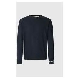 Strickpullover Pepe Jeans "ANDRE CREW NECK", Herren, Gr. M, blau (dulwich blau), Strick, Obermaterial: 94% Baumwolle, 3% Kaschmir, 3% Wolle, unifarben, casual, regular fit, Rundhals, Langarm Rippstrickbündchen, Pullover, mit Rundhals, Logo-Jacquard