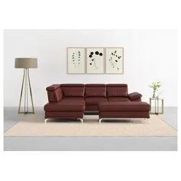 Sit & More Ecksofa SIT & MORE "Cabrio L-Form, B: 274 cm, mit Sitztiefen-, Arm- & Kopfteilverstellung", rot (merlot), B:274cm H:87cm T:230cm, Sofas, 3 Nierenkissen, Federkern, optional Bettfunktion und Stauraum
