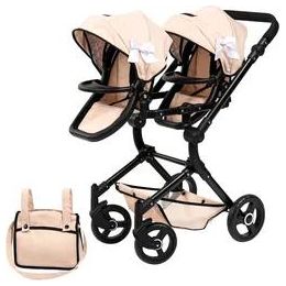 Puppen-Zwillingsbuggy BAYER "Twin Neo", schleife beige, Puppenwagen, KinderB:41,5cm H:81cm T:81,5cm, Kunststoff, Metall, Stoff, mit Wickeltasche, B:41,5cm H:81cm T:81,5cm