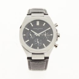 Pierre Cardin Schwarz-silberfarbene Armbanduhr mit Lederband