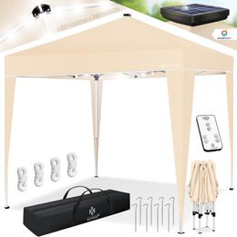 Kesser&reg; Pavillon Faltpavillon 3x3m mit LED Beleuchtung Solar Fernbedienung Gartenzelt H&ouml;henverstellbar & Wasserdicht + Tasche Bodenanker Pop-Up Klicksystem UV-Schutz 50+ Partyzelt