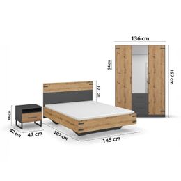 Rauch Schlafzimmer-Set &raquo;Butte&laquo; - 136x54x197cm - grau - Holz / Holz