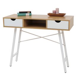 Konsolentisch HWC-E92, Ablagentisch Beistelltisch, 3D-Struktur 100x40cm ~ naturbraun weiß