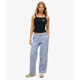 Superdry Damen Gestreifte Hose aus Bio-baumwolle mit Elastikbund Blue - Gr&ouml;&szlig;e: 40 2123631500199H4T019