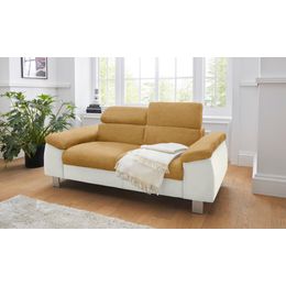 2-Sitzer COTTA "Komaris, B: 177 cm", beige (creme, mustard), B:177cm T:104cm, Microfaser PRIMABELLE (100% Polyester);Kunstleder SOFTLUX;Feinstruktur (100% Polyester);Kunstleder SOFTLUX/Struktur (100% Polyester);NaturLEDER, Sofas, mit Kopfteilverstellung