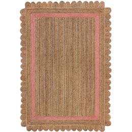 Teppich FLAIR RUGS "Grace aus Jute mit Muschelrandsaum", pink (natur, pink), B:200cm H:4mm L:290cm, Jute, Teppiche, Teppich aus 100% Jute