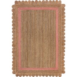 Teppich FLAIR RUGS "Grace aus Jute mit Muschelrandsaum", beige (natur, pink), B:160cm H:7mm L:230cm, Jute, Teppiche, aus 100% Jute, fußbodenheizungsgeeignet, mit Bordüre