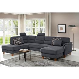 Wohnlandschaft Home Affaire "Palmera U-Form, B: 308 cm", grau, B:308cm H:89cm T:212cm, 100% Polyester;Struktur (100% Polyester);Luxus-Microfaser in Lederoptik (100% Polyester), Sofas, optional Bettfunktion & Bettkasten, Federkern