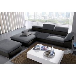 Sit & More Ecksofa SIT & MORE "Valantine L-Form, B: 286 cm", schwarz (schwarz, grau), B:286cm H:73cm T:174cm, 100% Polyester;Luxus-Kunstleder/Struktur (88% Polyester, 12% Polyamid), Sofas, Ecksofa, mit Arm- & Kopfteilverstellung, optional mit Bettfunktion