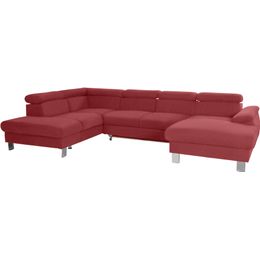 Wohnlandschaft COTTA "Komaris U-Form, B: 320 cm", rot, B:320cm, Microfaser PRIMABELLE (100% Polyester);Kunstleder SOFTLUX;Feinstruktur (100% Polyester);Kunstleder SOFTLUX/Struktur (100% Polyester);NaturLEDER, Sofas, mit Kopfteilverstellung, optional Bettfunktion, Bettkasten & Licht
