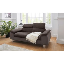 2-Sitzer COTTA "Komaris, B: 177 cm", braun (mud, braun), B:177cm T:104cm, Microfaser PRIMABELLE (100% Polyester);Kunstleder SOFTLUX;Feinstruktur (100% Polyester);Kunstleder SOFTLUX/Struktur (100% Polyester);NaturLEDER, Sofas, mit Kopfteilverstellung