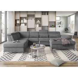 Sit & More Wohnlandschaft SIT & MORE "Cabrio U-Form, B: 359 cm, mit Sitztiefen-, Arm- & Kopfteilverstellung", grau, B:359cm H:87cm T:230cm, 100% Polyester, Sofas, 3 Nierenkissen, Federkern, optional Bettfunktion und Stauraum, Topseller