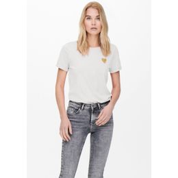 Kurzarmshirt Only "ONLKITA LIFE S/S TOP NOOS", Damen, Gr. M, gold (cloud dancer gold), Jersey, Obermaterial: 100% Baumwolle, bedruckt, regular fit normal, Rundhals, Shirts, regular fit, casual, Single Jersey, Baumwolle, Rundhals